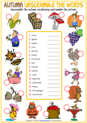 Autumn ESL Vocabulary Worksheets